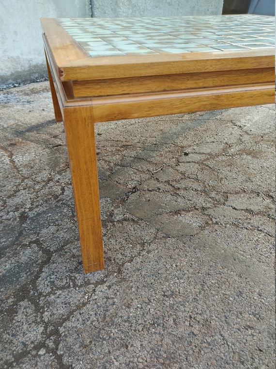 Vintage Square Ceramic Tile Wood Coffee Table Large Vintage Cocktail Table White Gold Solid Wood Structure Etsy