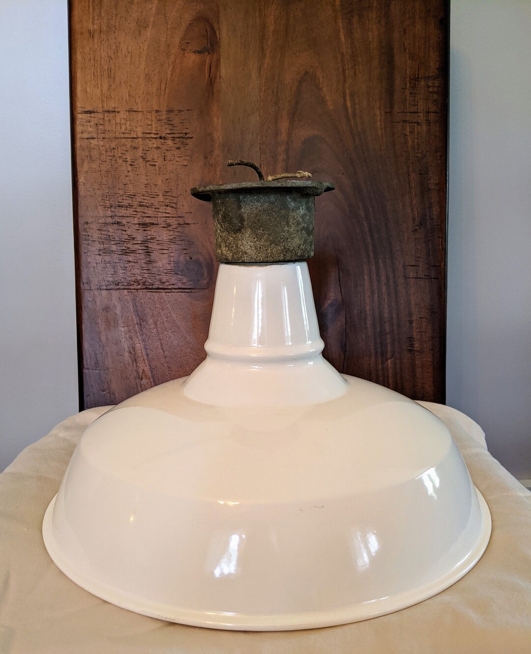 14" Vintage Industrial Benjamin Light Fixture ~ White Enamel Pendant ...