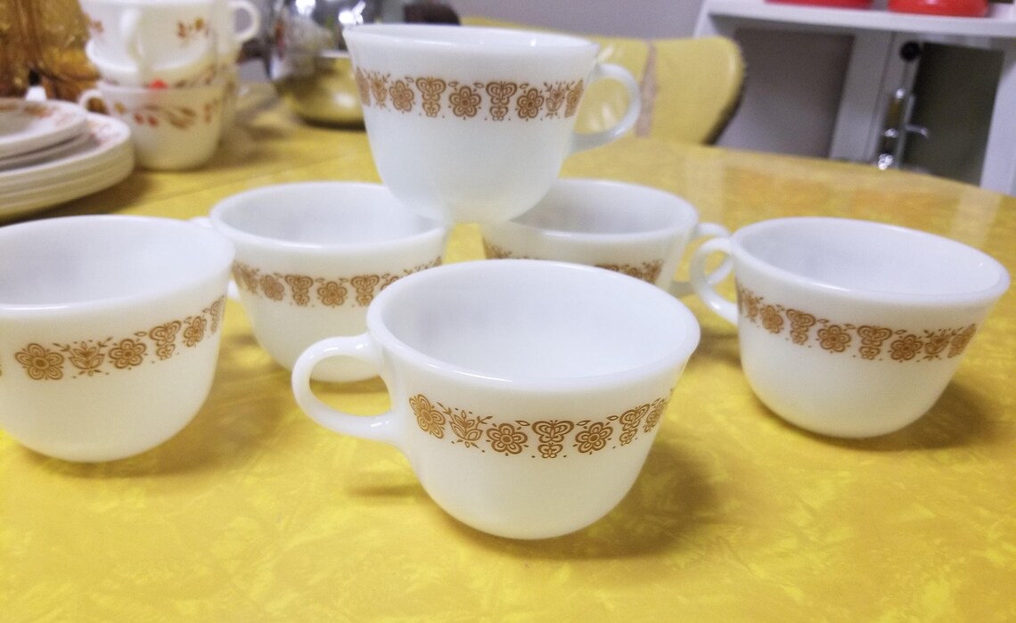 Pyrex Butterfly Gold Milk Glass Tea Cups - Set of 6 - Etsy