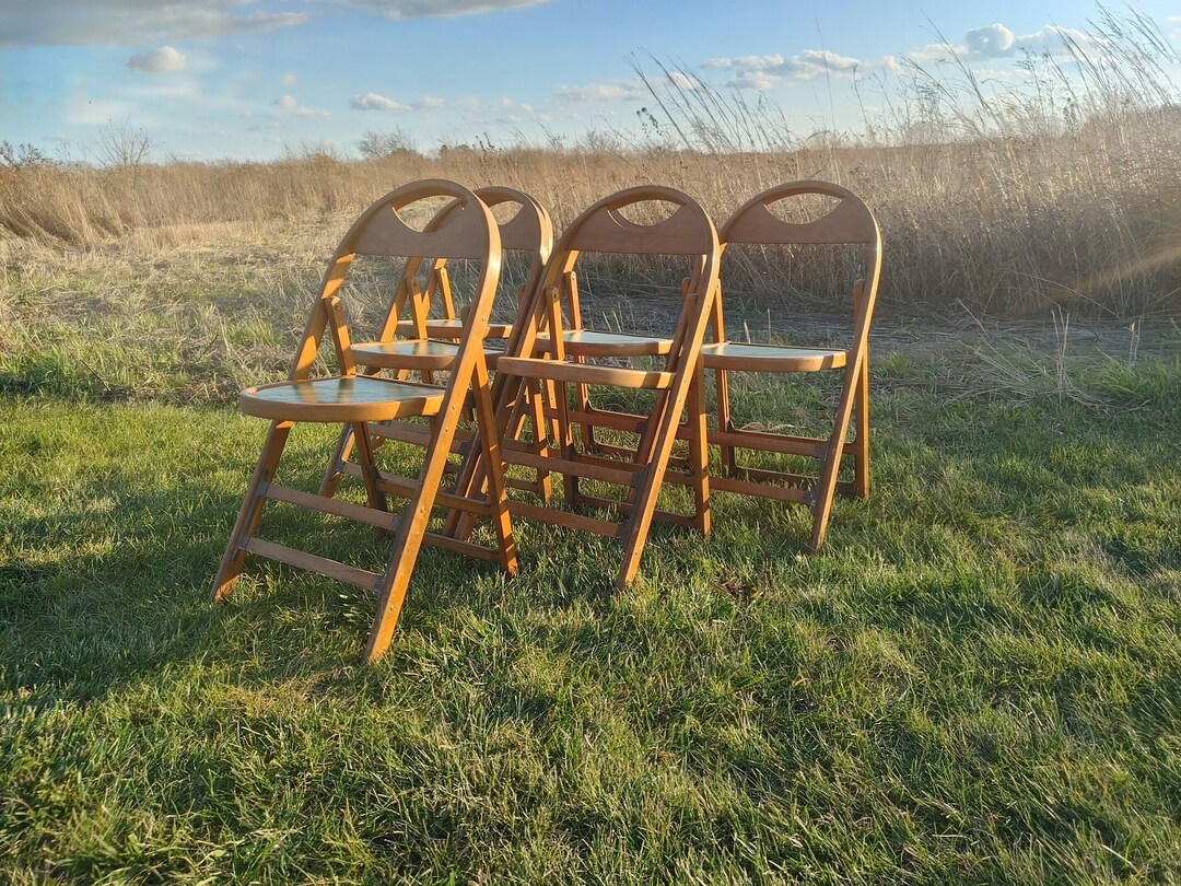 Set of 6 Bentwood Frame Folding Chairs W/green Vinyl Seats ~ Vintage ...