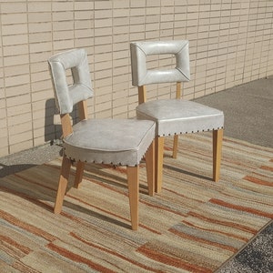 Fabulous 1950's Keyhole Back Dining Chairs ~ Pair Vintage Wood Frame ...