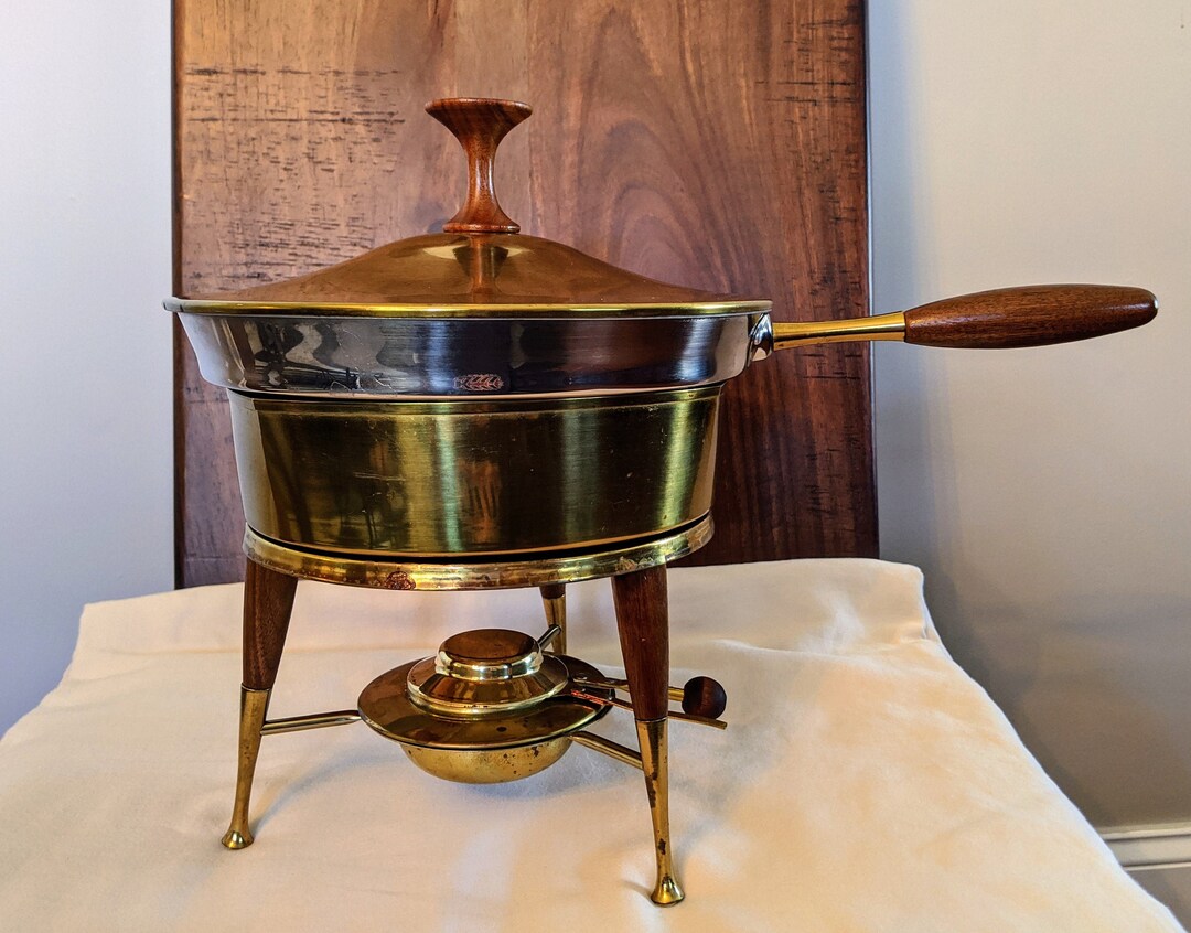 Danish Modern Chafing Dish by Ernest Sohn Stand and Sterno Burner Brass ...