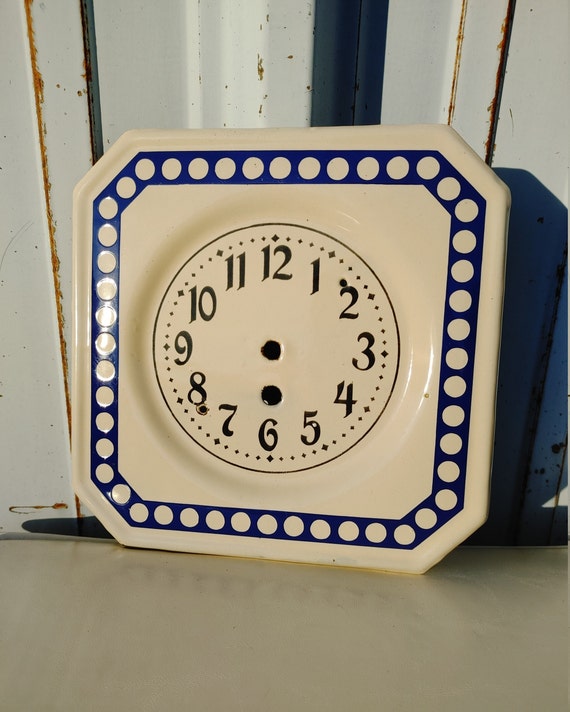 Vintage Porcelain Enamel on Steel Clock Face Dial Square | Etsy