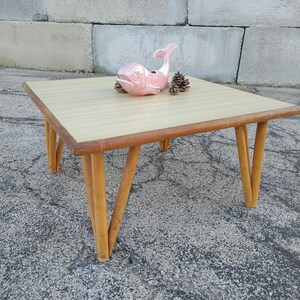Vintage Rattan Square Coffee Table ~ Blonde Wood Grain Formica Top ...