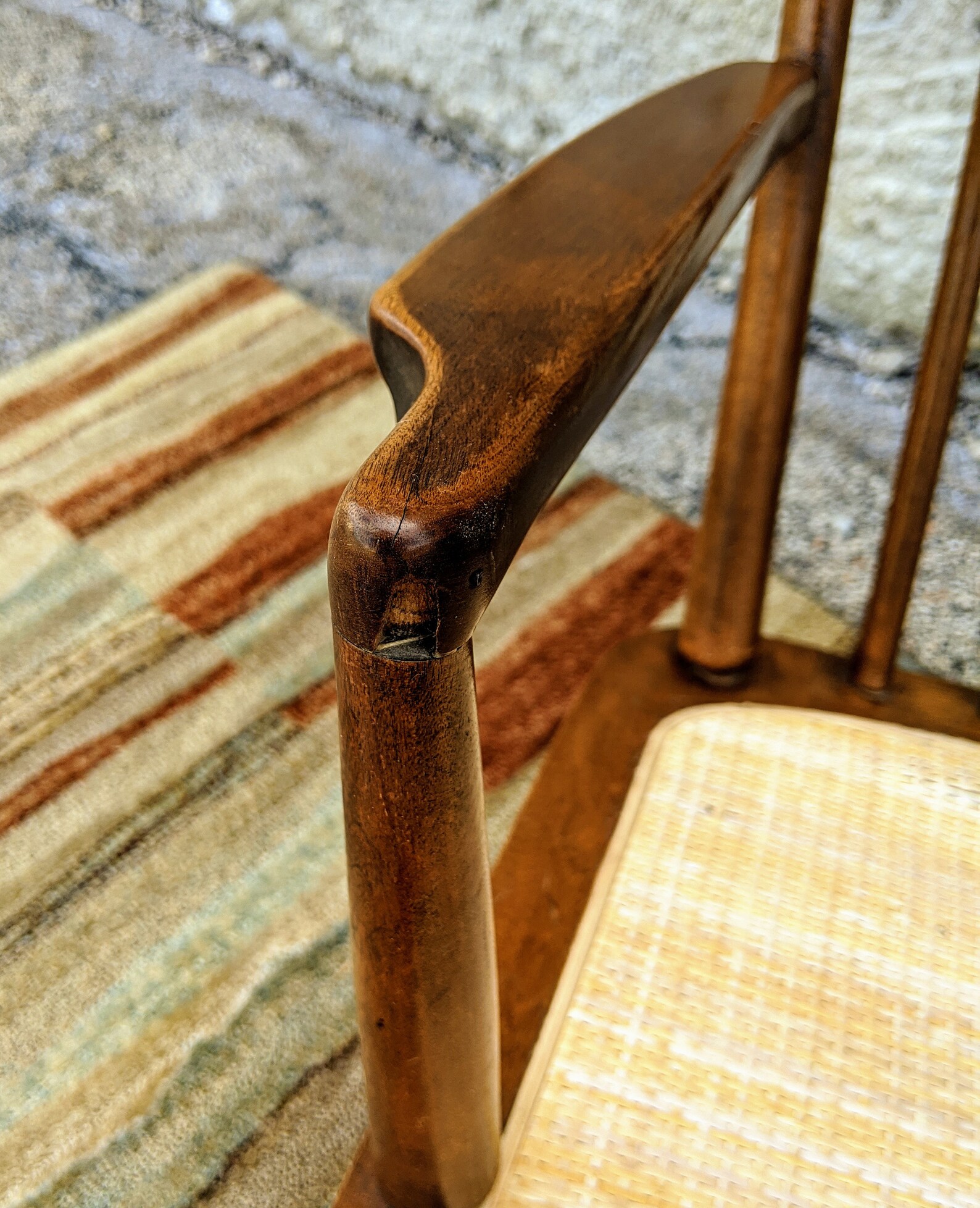 Danish Modern Wooden Rocking Chair Tapered Spindles Caned | Etsy