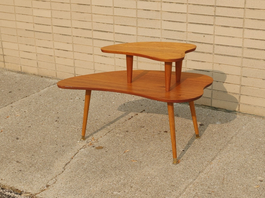Vintage Two Tier Kidney Shaped End Table Amoeba/biomorphic Mid-century ...