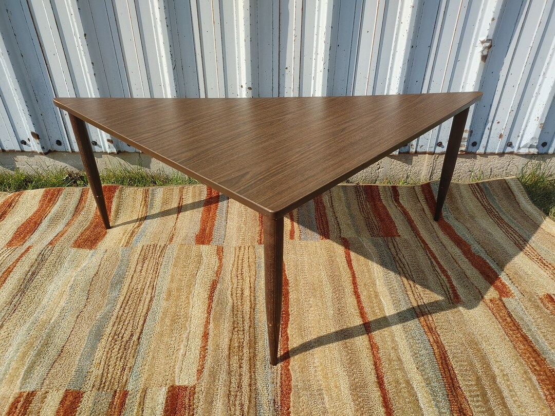 Large Danish Modern Corner Coffee Table ~ Vintage Triangular End Table ...