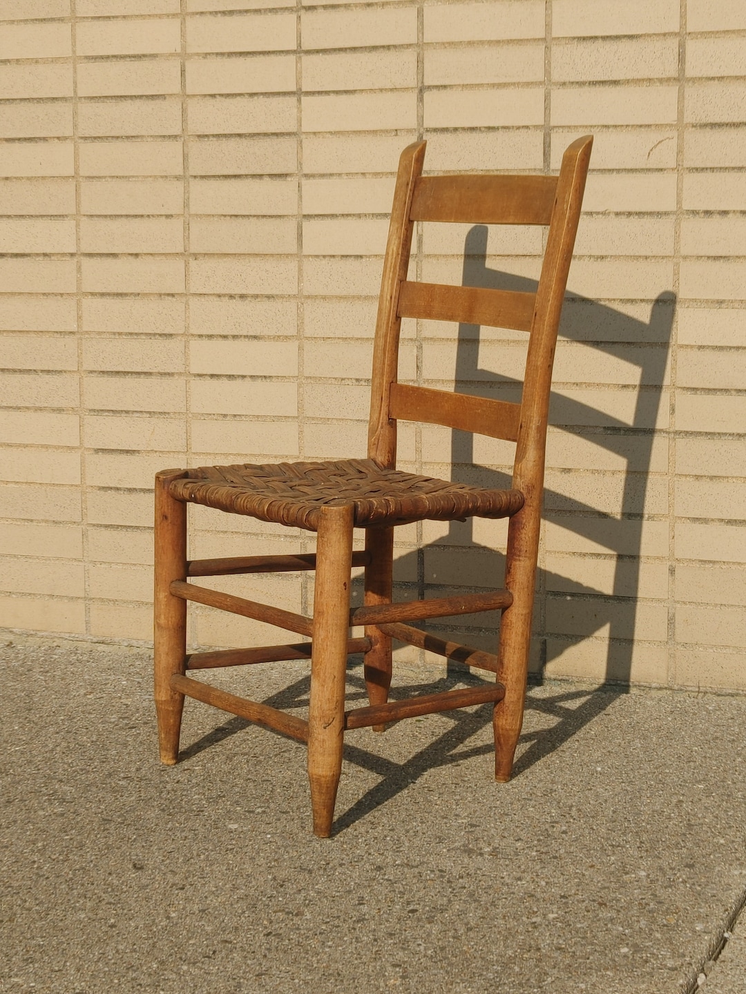 Antique Wooden Chair W/herringbone Hickory Bark Splint Woven Seat ...