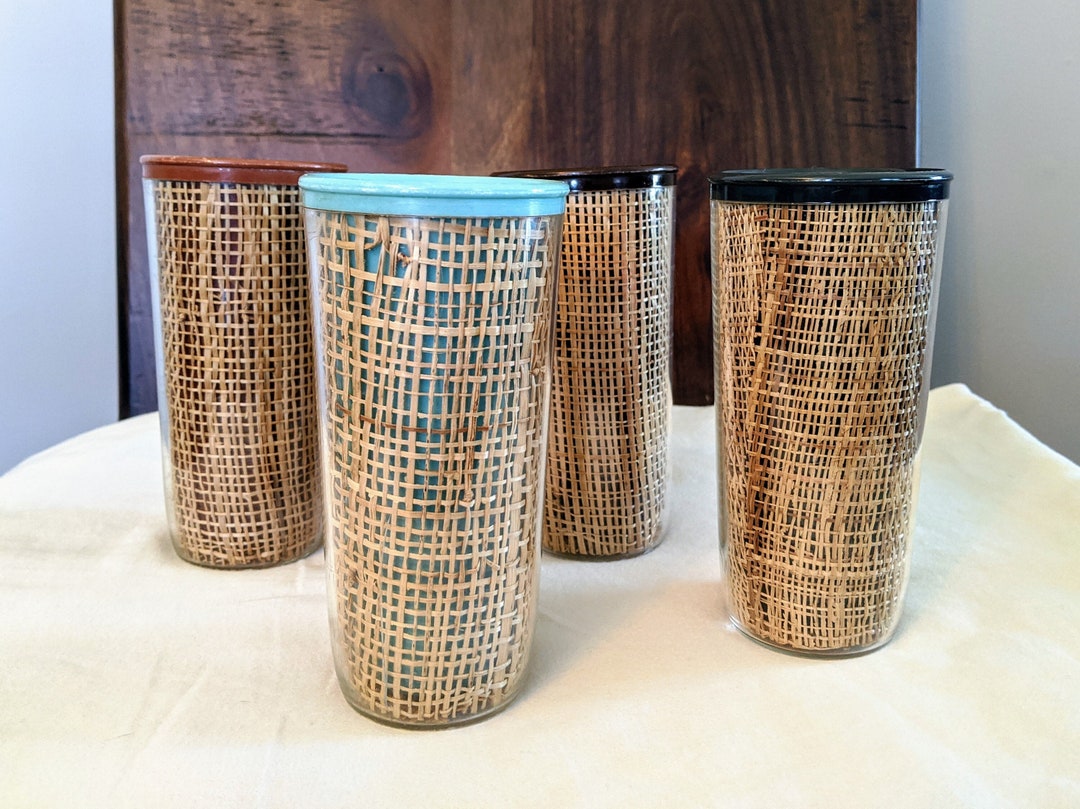 Vintage Raffiaware Tumblers, Set of 4 ~ Multicolor Insulated Melamine 8 ...