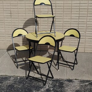 Vintage Durham Metal Folding Card Table Set ~ Black/yellow Round Table ...