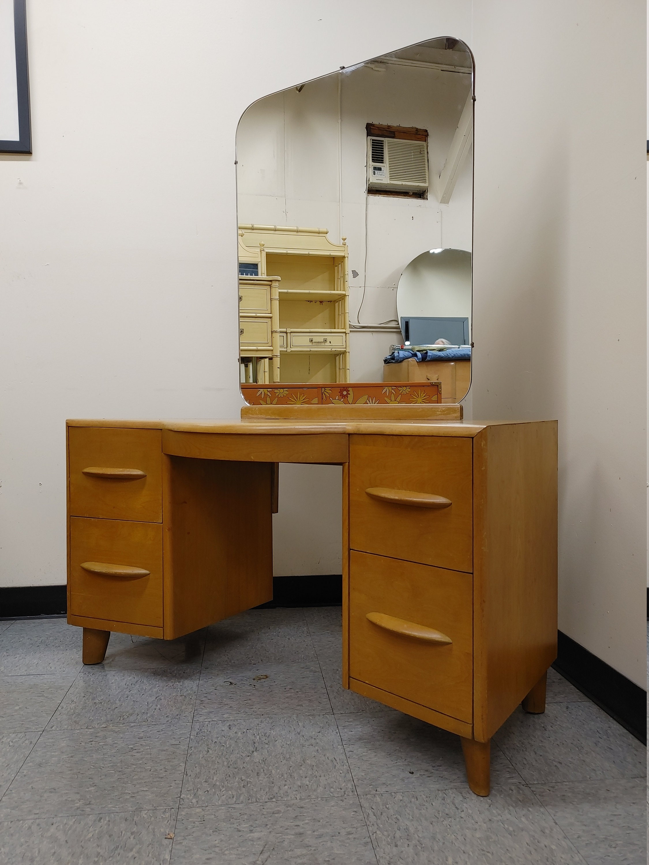 Heywood Wakefield Victory 4 Drawer Vanity With Mirror Wheat Finish Birch Art Deco 1940 s Rare Style Etsy