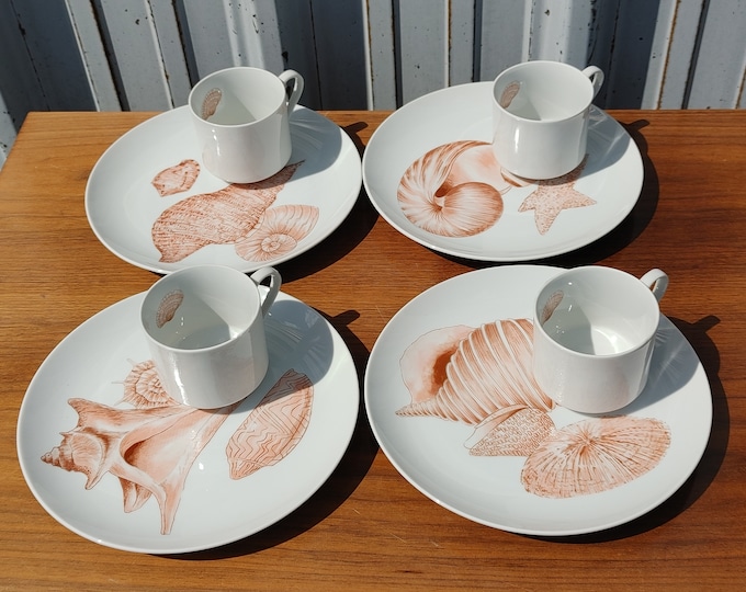 4 Fitz and Floyd Coquille Seashell Snack Sets Coffee/tea Cup With Plate ...
