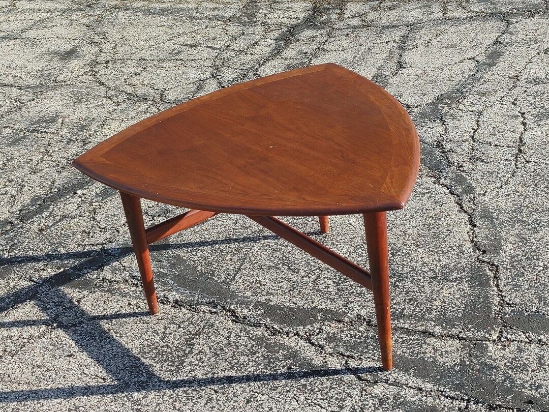 Vintage Walnut Guitar Pick End Table ~ Danish Modern Triangle Side ...