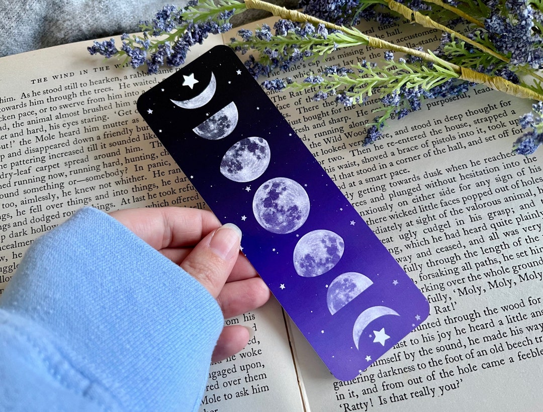 Moon Phases Bookmark, Lunar Cycle Bookmark, Purple Moon, Crescent Moon ...