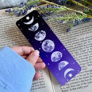 Moon Phases Bookmark, Lunar Cycle Bookmark, Purple Moon, Crescent Moon ...