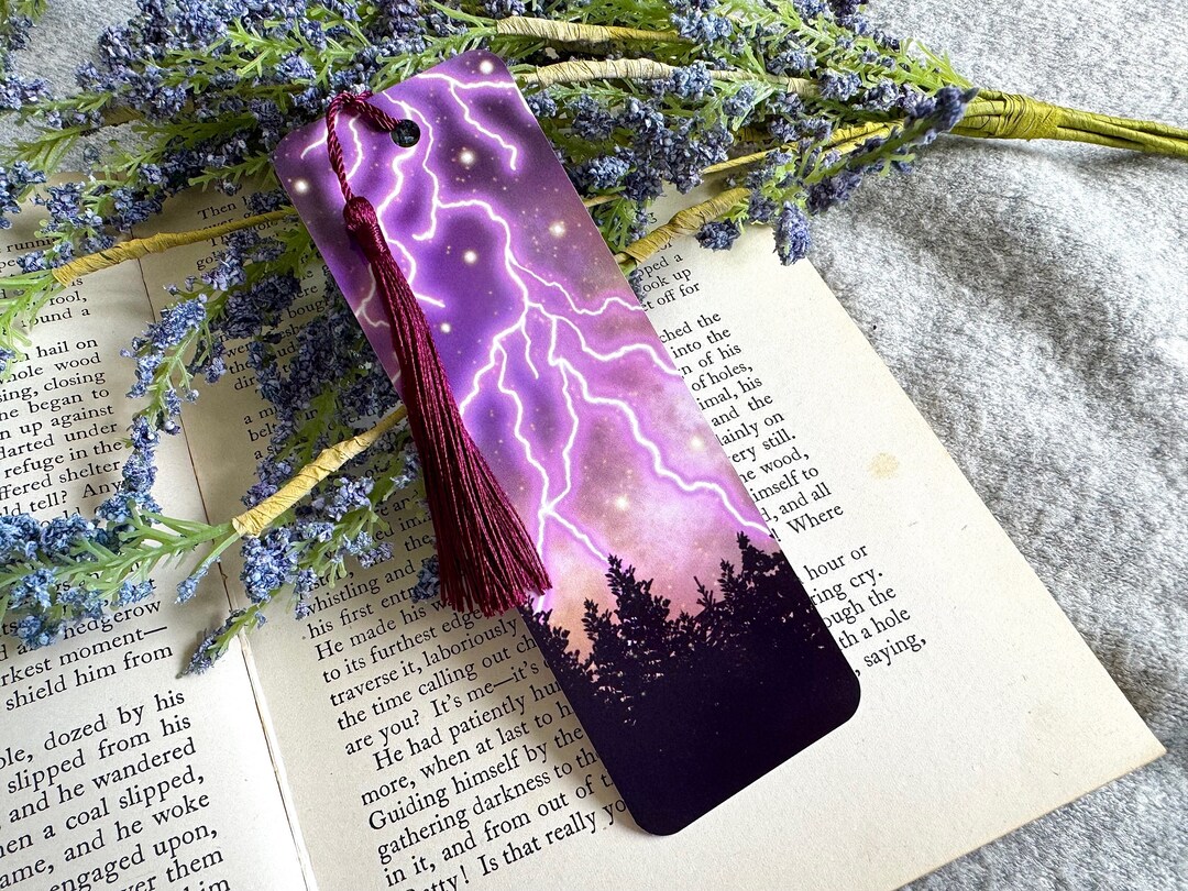 Purple Lightning Bolt Tassel Bookmark, Horror Bookmark, Spooky Bookmark ...