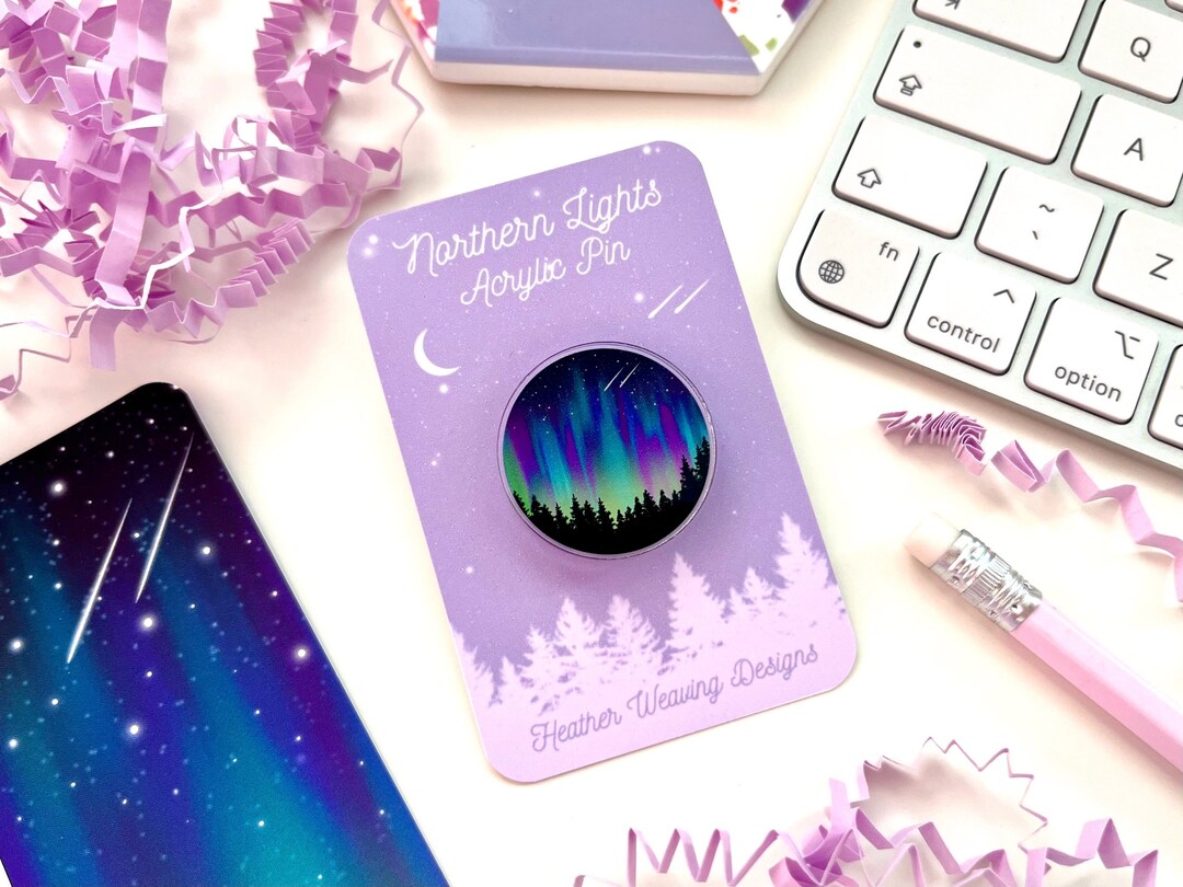 Northern Lights Acrylic Pin, Aurora Borealis Illustrated Pin, Nature ...