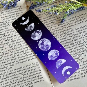 Moon Phases Bookmark, Lunar Cycle Bookmark, Purple Moon, Crescent Moon ...