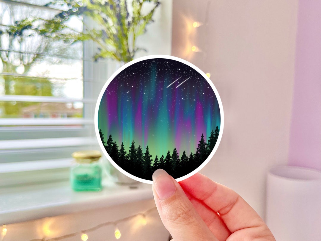 Northern Lights Die Cut Sticker, Aurora Borealis, Magical Night Sky ...