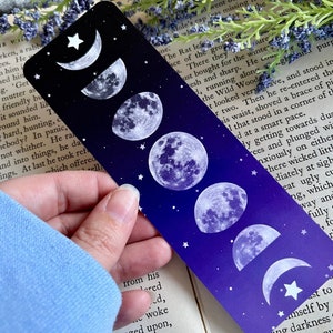 Moon Phases Bookmark, Lunar Cycle Bookmark, Purple Moon, Crescent Moon ...