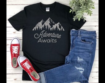 Adventure Awaits Shirt, Hiking Shirt, Backpacking Shirt, Mountains ...