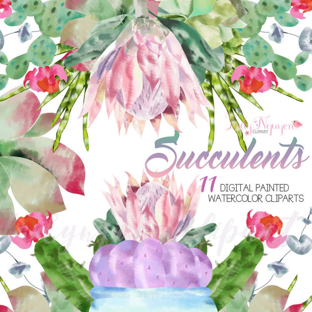 INSTANT DOWNLOAD - Succulents Digital Painted Watercolor Clip Art for ...