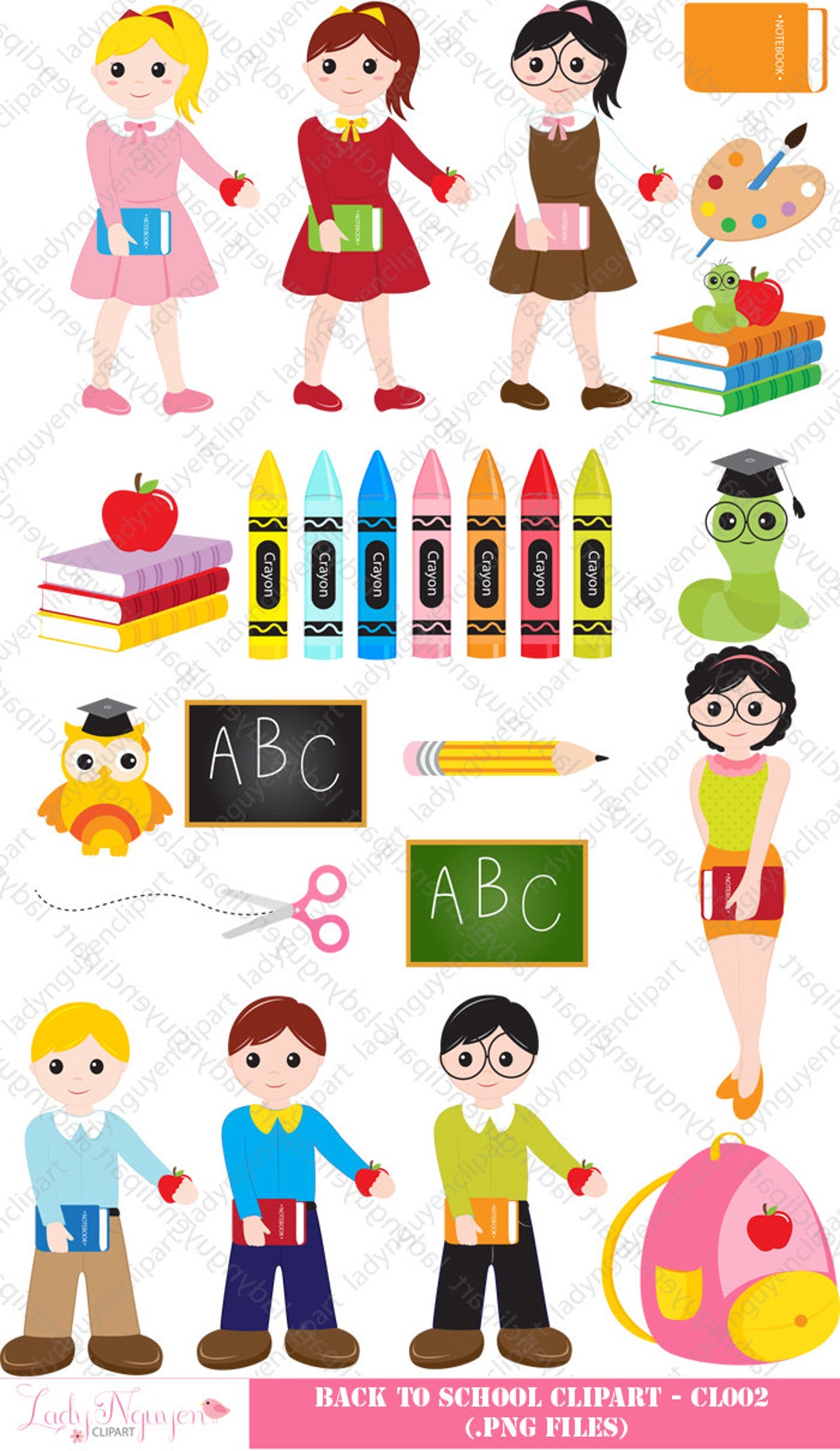 INSTANT DOWNLOAD - Back to School Digital Clip Art for Card Design ...