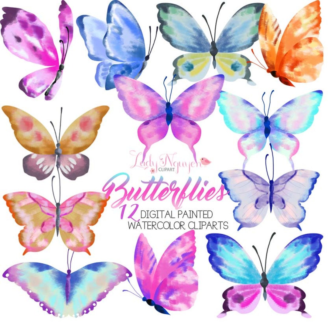 INSTANT DOWNLOAD - Butteflies Digital Painted Watercolor Clip Art for ...