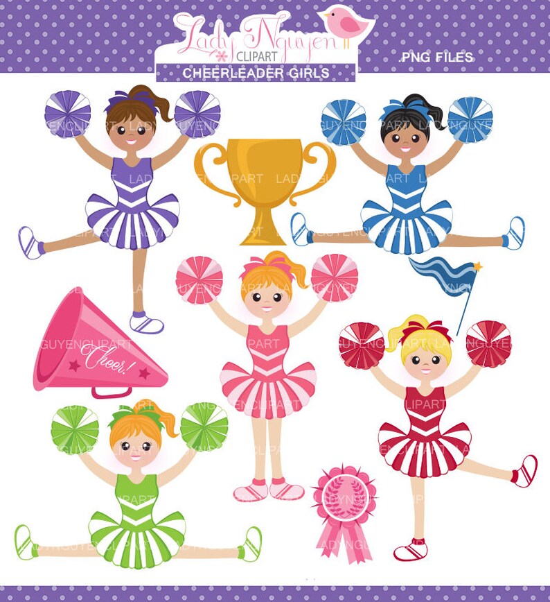 INSTANT DOWNLOAD - Cheerleader Girls Digital Clip Art for Card Design ...