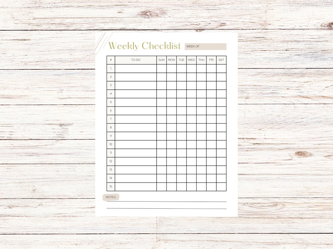 Weekly Checklist Printable - Weekly to Do Checklist - Weekly Task List ...