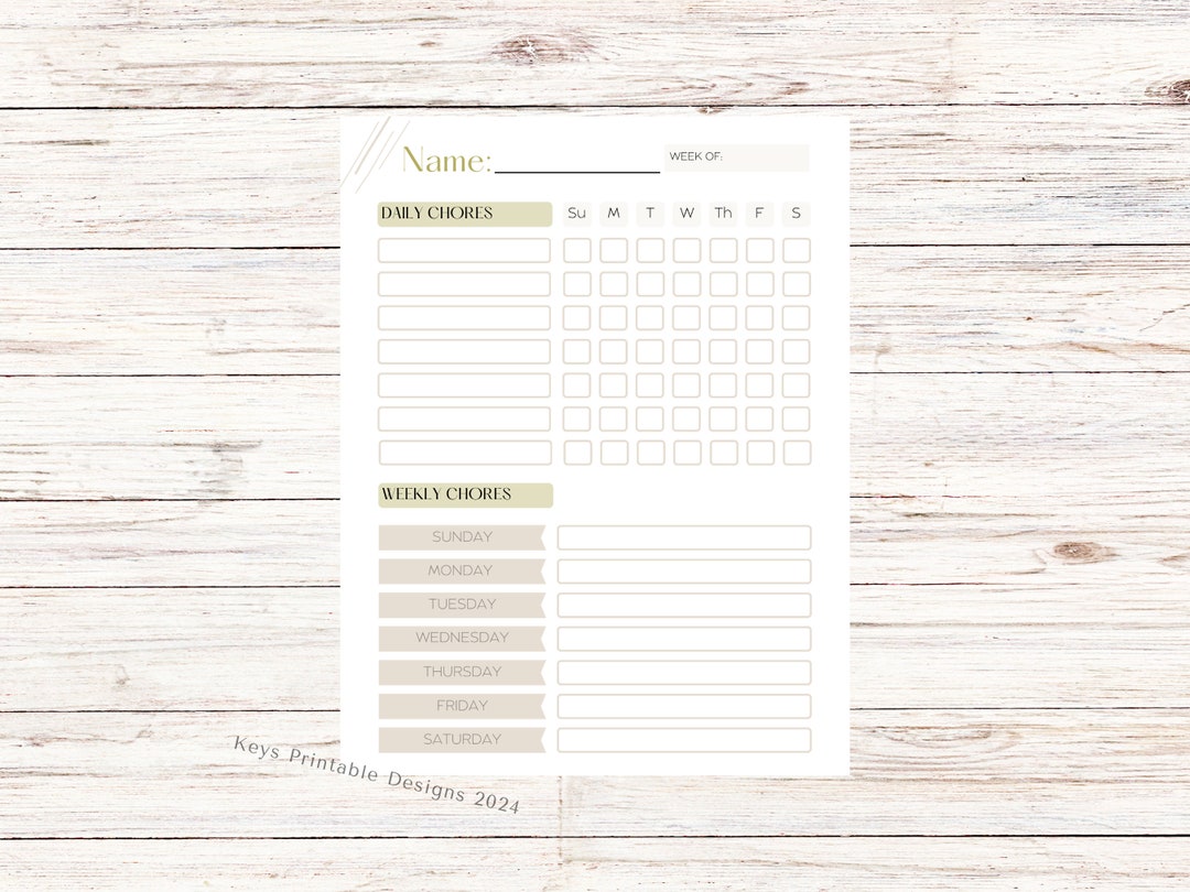 Chore Chart Printable - Daily Chore Chart - Weekly Chore Chart - Kid's ...