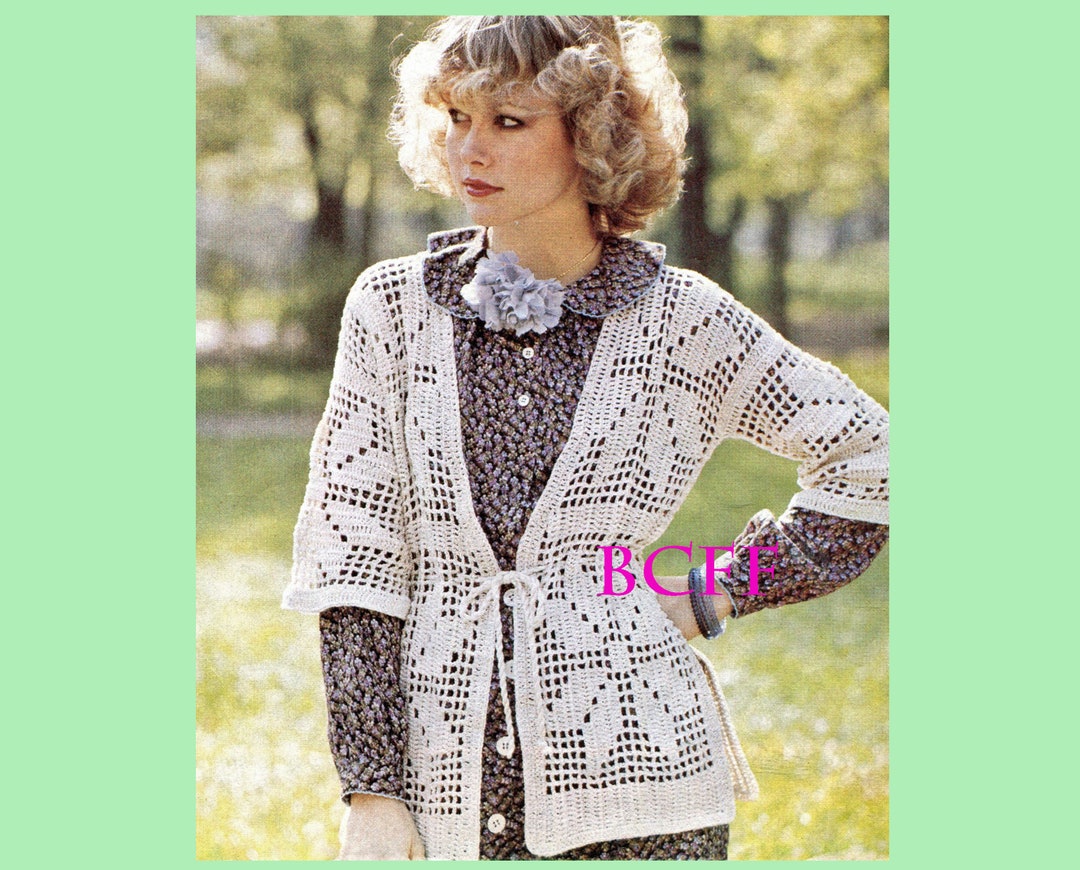 Filet Crochet Pattern - Womens Filet Jacket - Light Motif Sweater - PDF ...