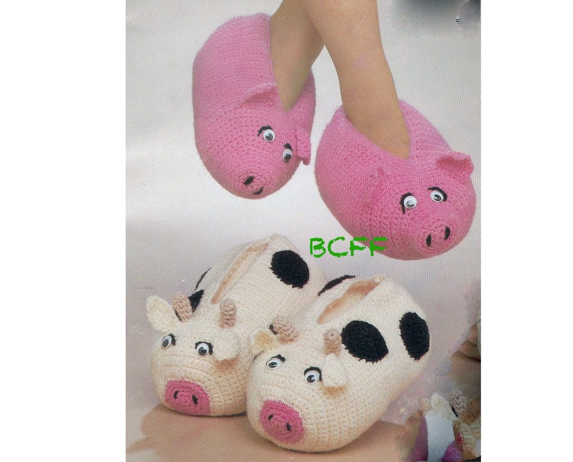 Slipper Crochet Pattern Vintage Cow Slippers Pig Slippers - Etsy
