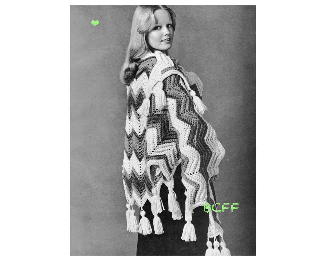 Shawl Crochet Pattern Ripple Crochet Womens Shawl Cape Pattern Vintage ...