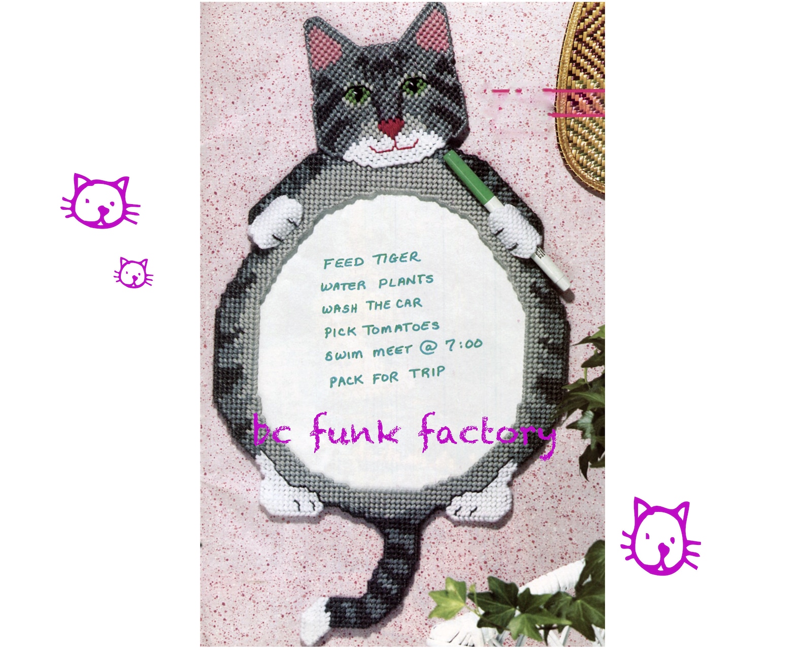 Vintage Plastic Canvas Cat Memo Board 7 Count Pattern PDF - Etsy