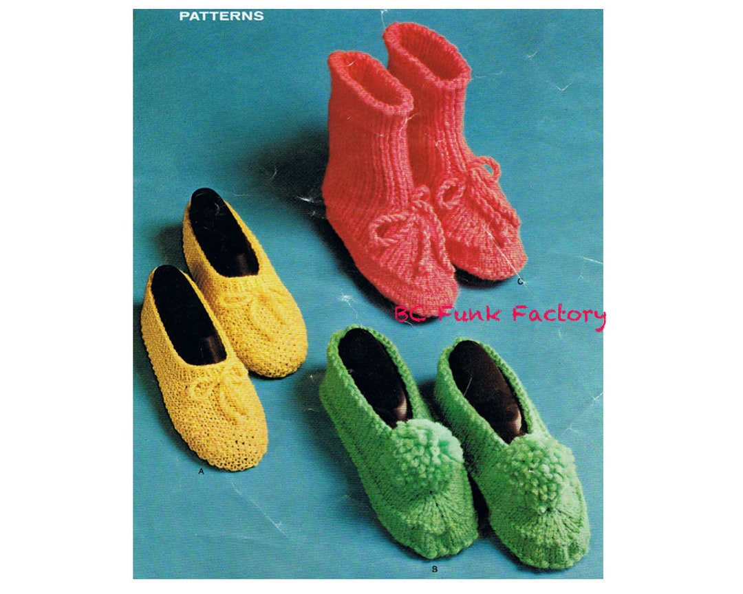 Vintage Slipper Knitting Pattern Small Medium Large Women Children PDF ...