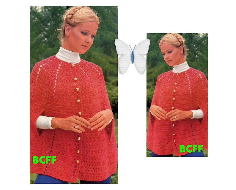 Crochet Pattern Women Cape Vintage 70's Simple to Make Crocheted Cape ...