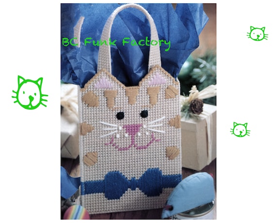 Plastic Canvas Pattern Cat Gift Bag Pattern Vintage Kitty | Etsy