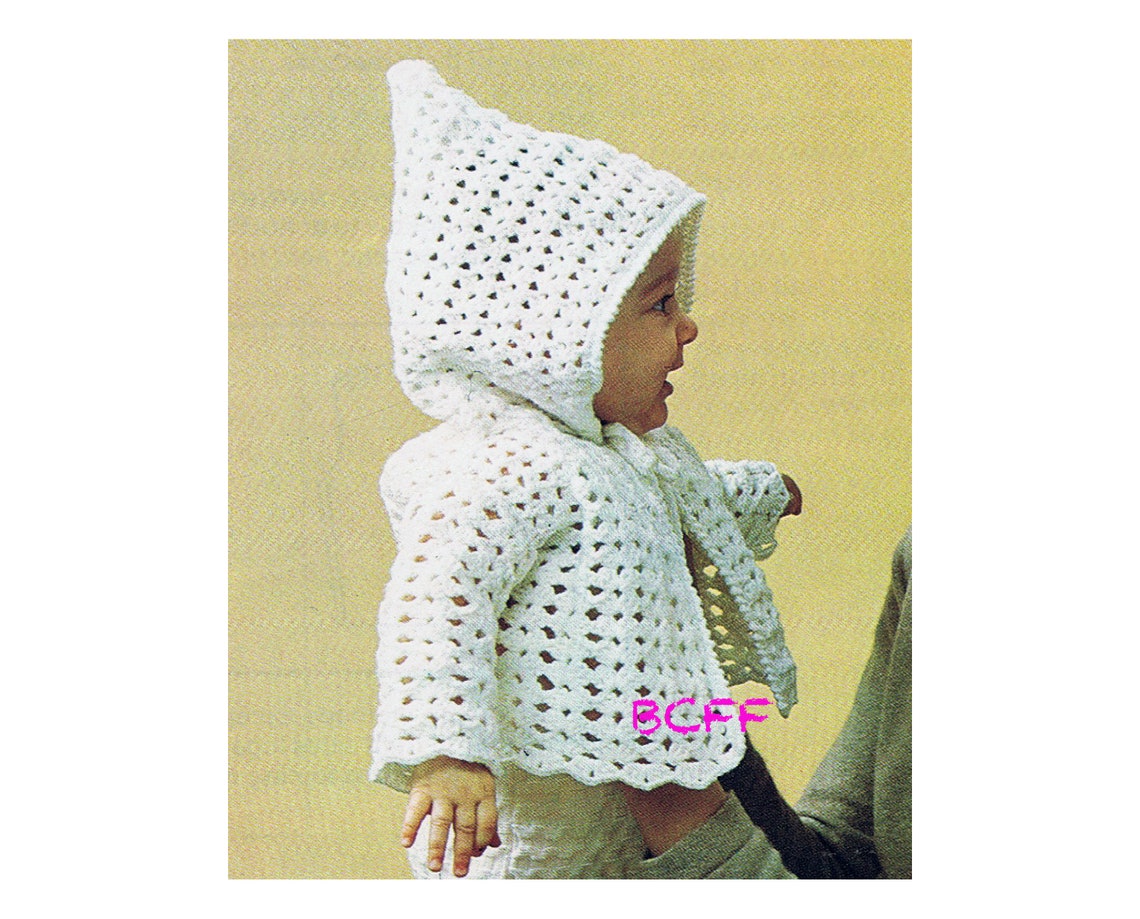 Crochet Pattern Hooded Baby Jacket - Boy - Girl - Vintage 70's Pattern ...