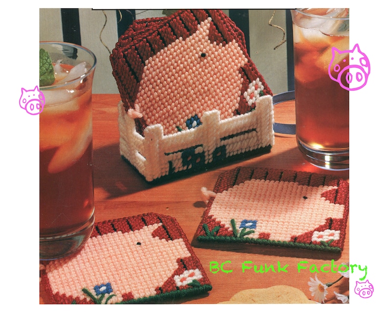 Plastic Canvas Pattern Pig Coasters Country Pig Home Decor - Etsy