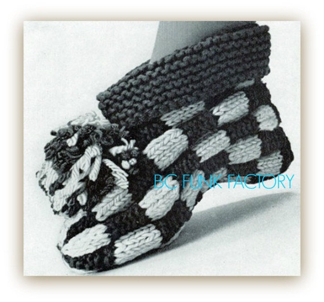 Slipper Knitting Pattern Checked Cuff Slippers. Children - Women - Men ...