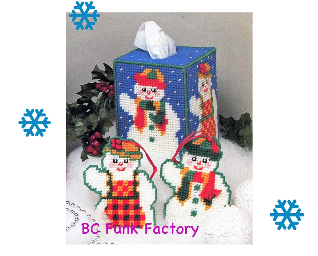 Plastic Canvas Pattern Christmas Snowman & Snow Lady Pattern - Vintage ...