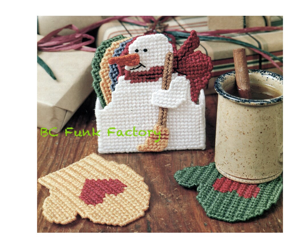 Plastic Canvas Pattern Christmas Mitten Coasters - Snowman Coaster ...
