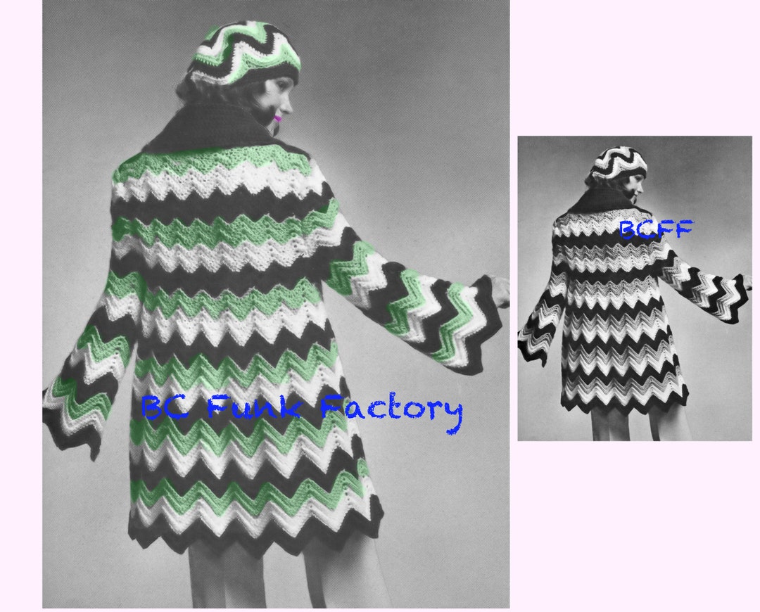 Vintage 70's Crochet Ripple Sweater Cape Coat - PDF Crochet Pattern ...