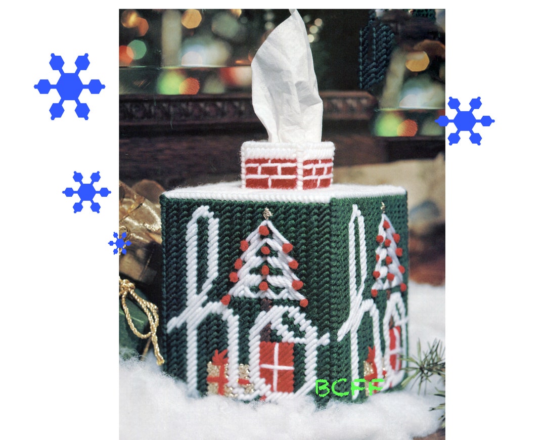 Plastic Canvas Pattern Christmas Tissue Box Pattern - Vintage HO HO ...
