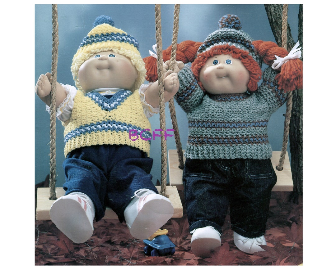 PDF Doll Clothes Crochet Pattern - Cabbage Patch Vest Sweater Plus Hat ...