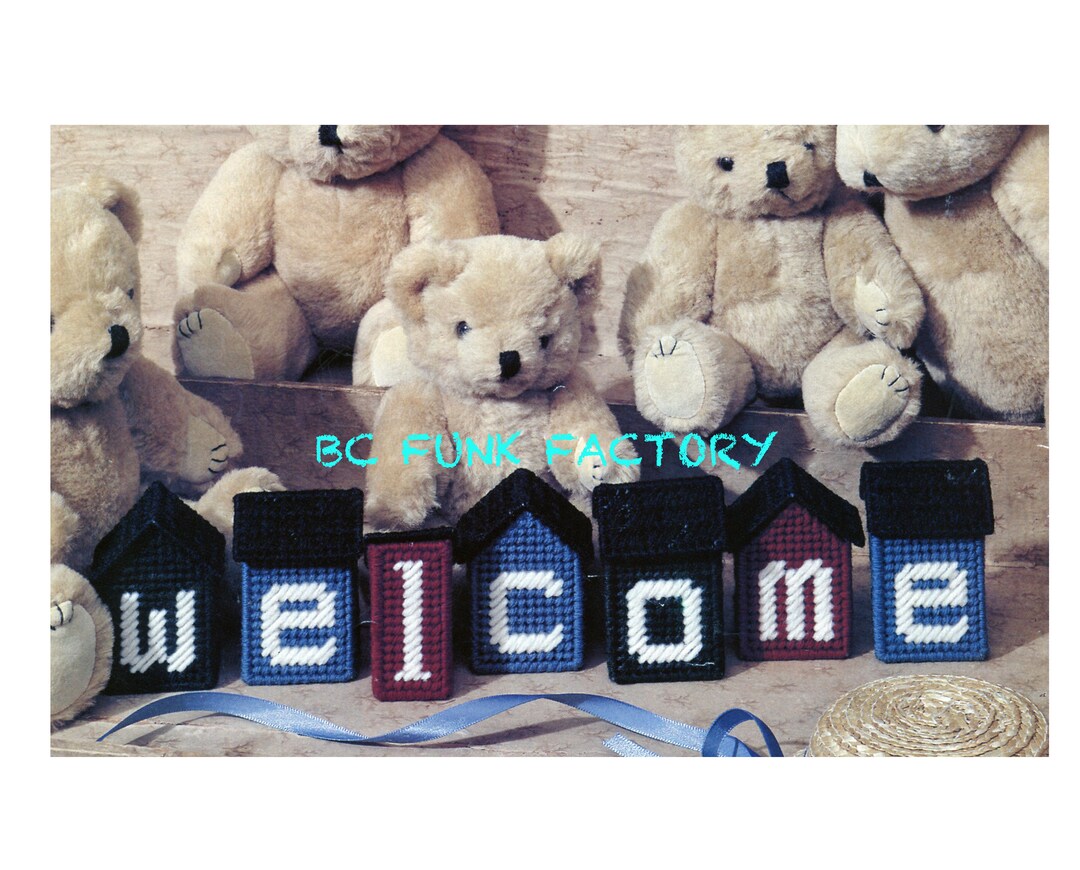 Plastic Canvas Welcome Pattern - Tiny Houses Welcome Pattern - Vintage ...