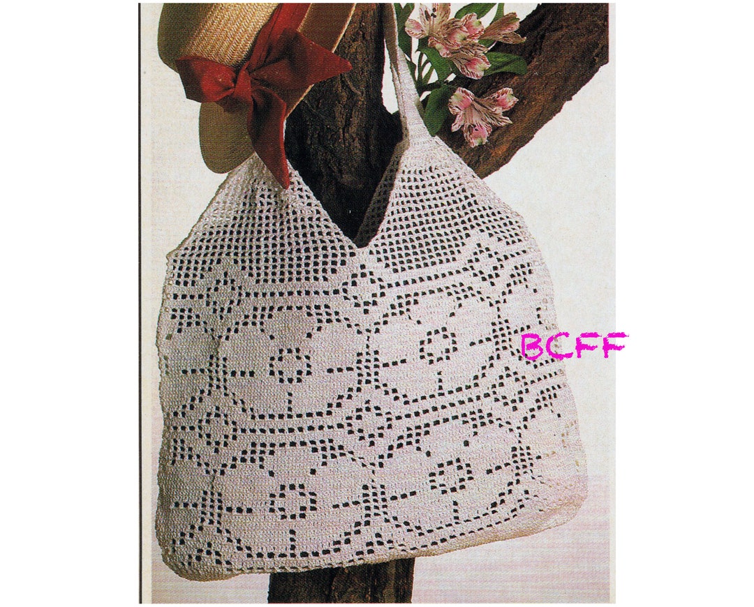 Filet Crochet Pattern Womens Tote Bag Pattern - Hand Bag - Market Bag ...