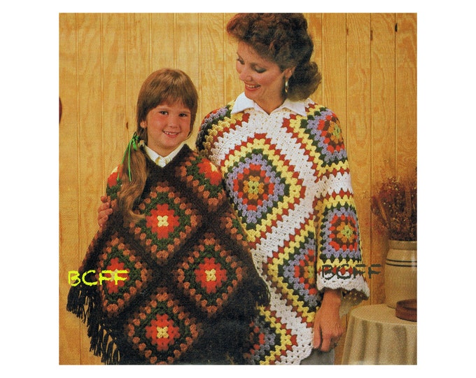 Granny Square Poncho Crochet Pattern Women Girls Vintage - Etsy