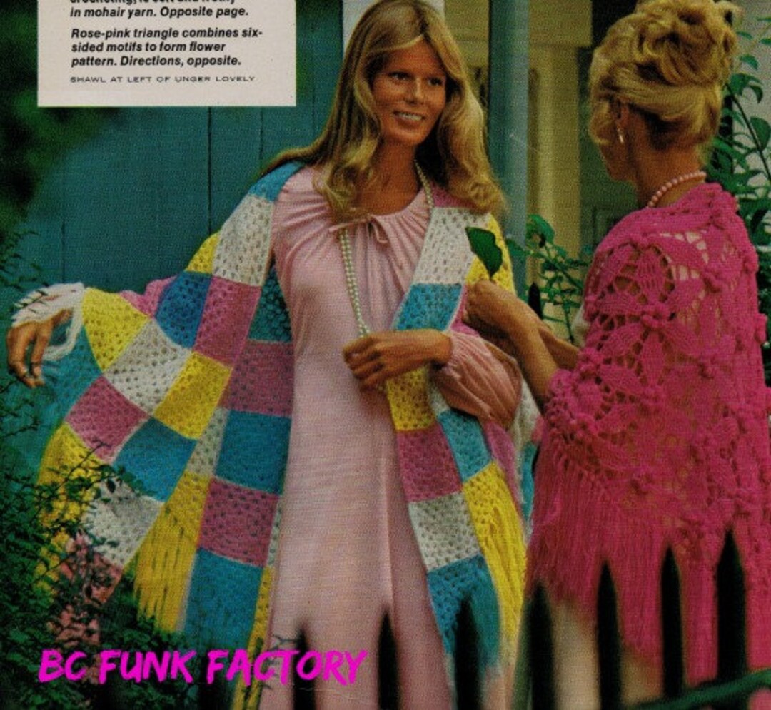 Shawl Crochet Patterns Womens Boho Shawl - Wrap Vintage 70's PDF ...